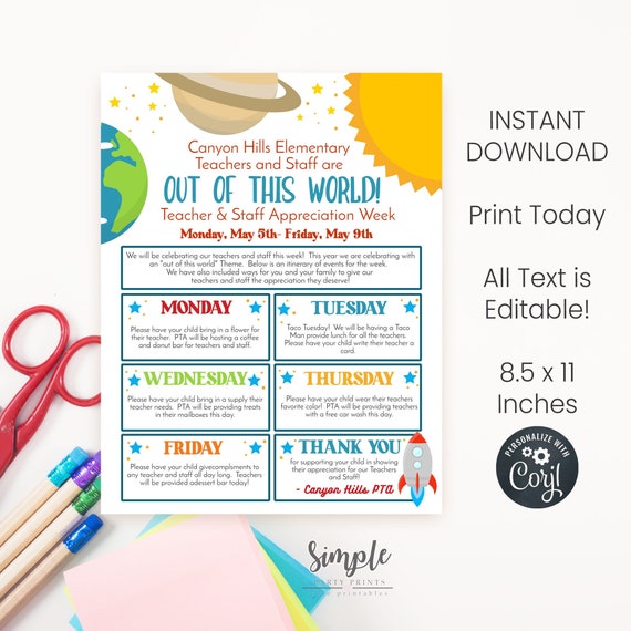Printable Teacher Appreciation Flyer, TAW Instructions Flyers, Out of ...