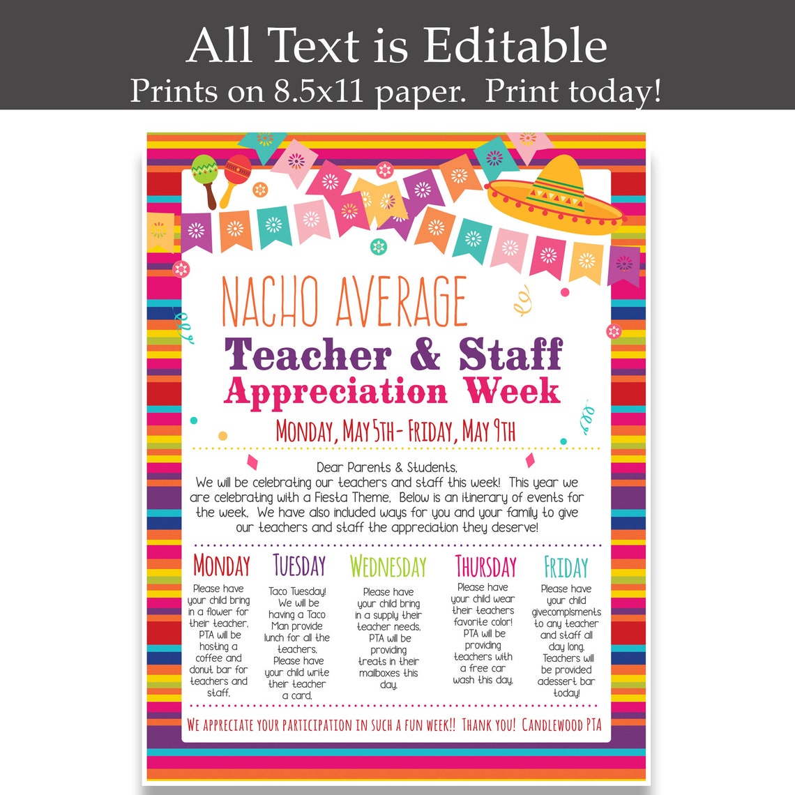 Editable Cinco De Mayo Flyer Teacher Appreciation - Etsy