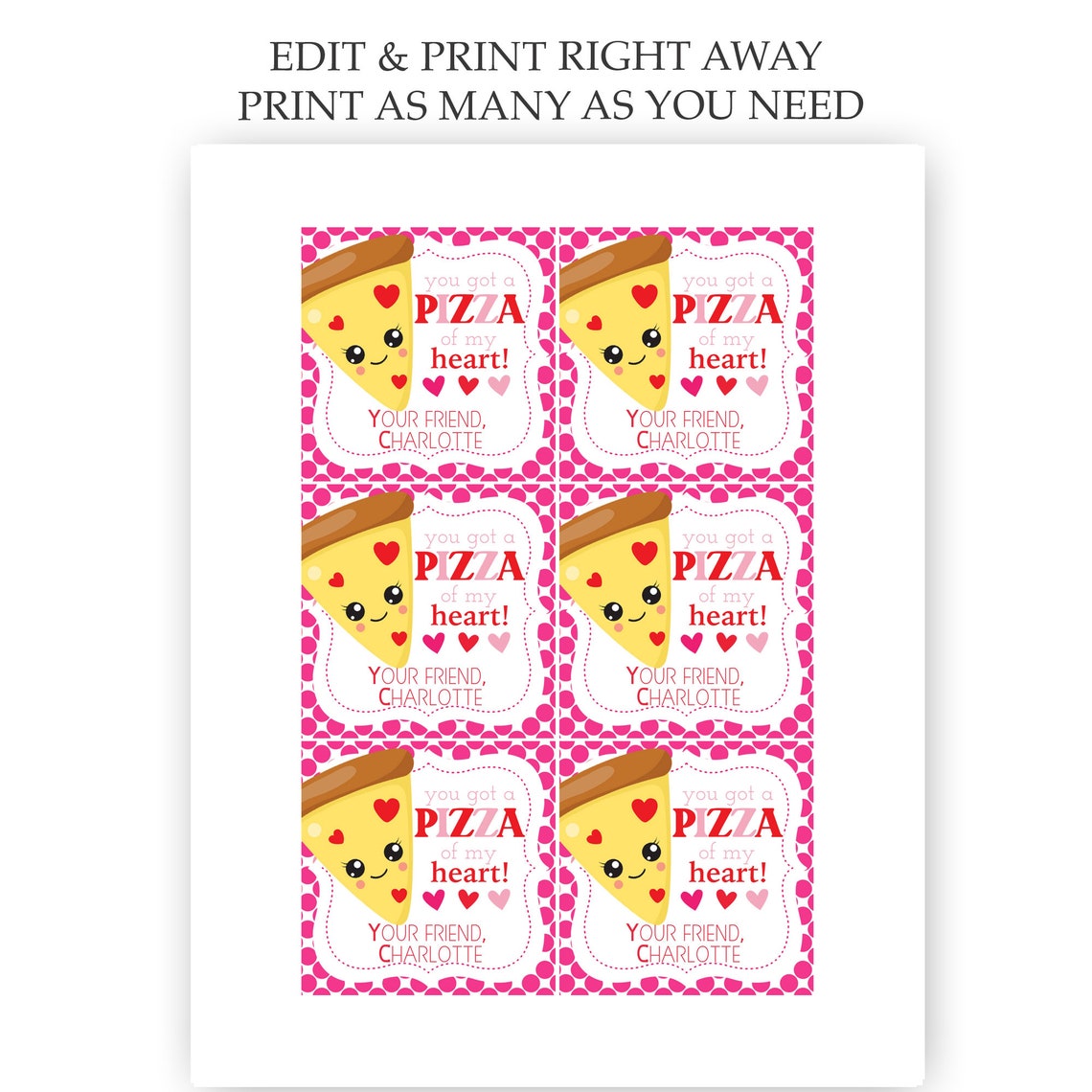 Printable Pizza Valentine's Day Tags Classroom Exchange - Etsy