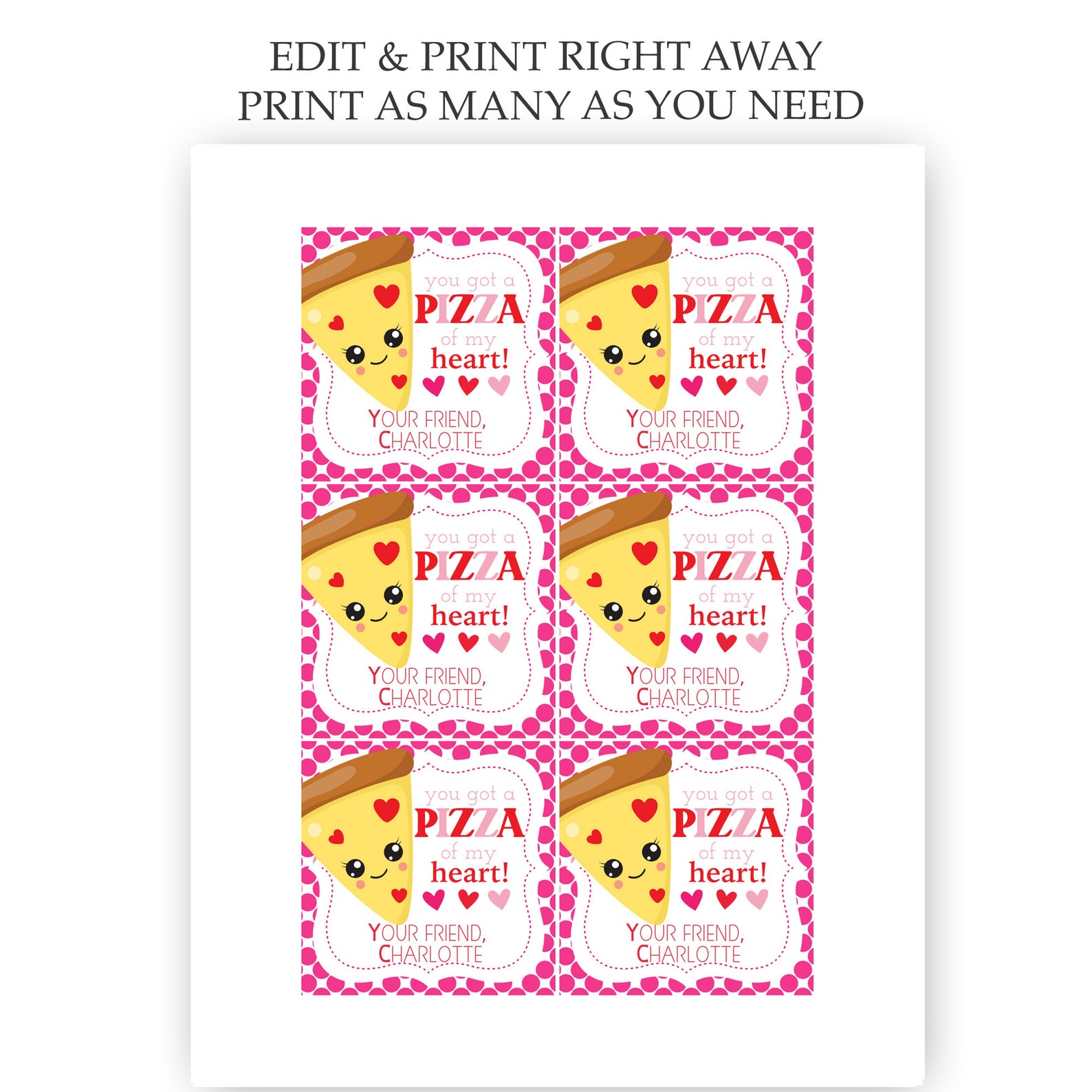 Printable Pizza Valentine's Day Tags Classroom Exchange - Etsy