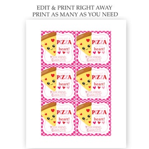 Printable Pizza Valentine's Day Tags, Classroom Exchange Cards for Kids ...