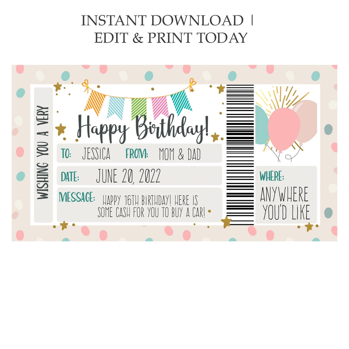 Editable Birthday Gift Voucher Printable Bday Certificate - Etsy