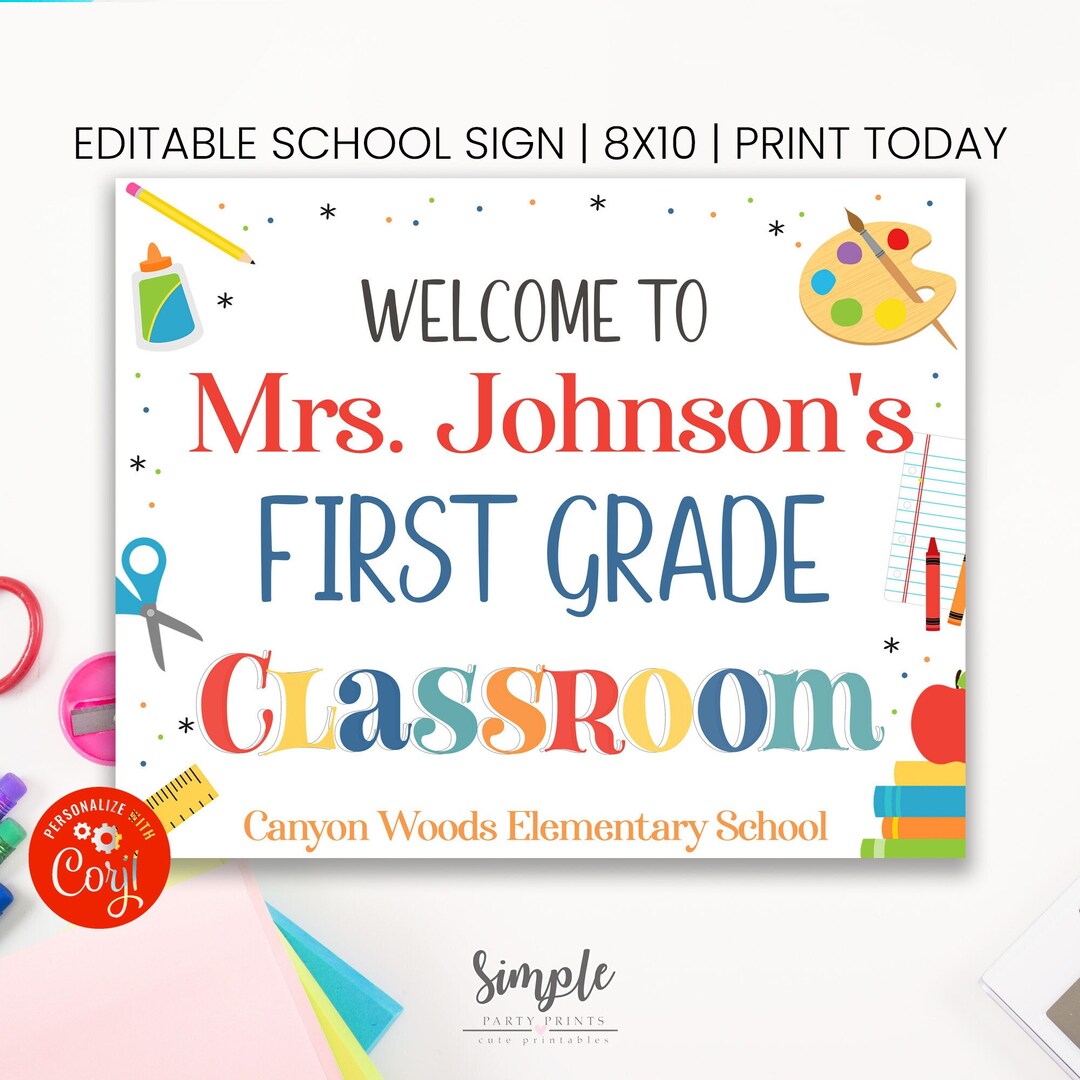 Personalized School Sign for Teachers Custom Classroom Decor Editable ...