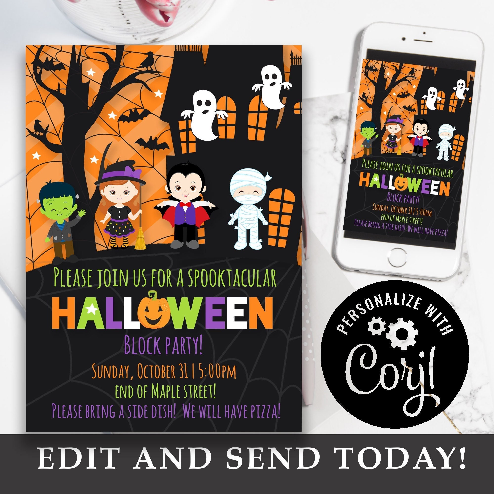 Halloween Block Party Invite, Festival Harvest Invite Flyer, Editable ...