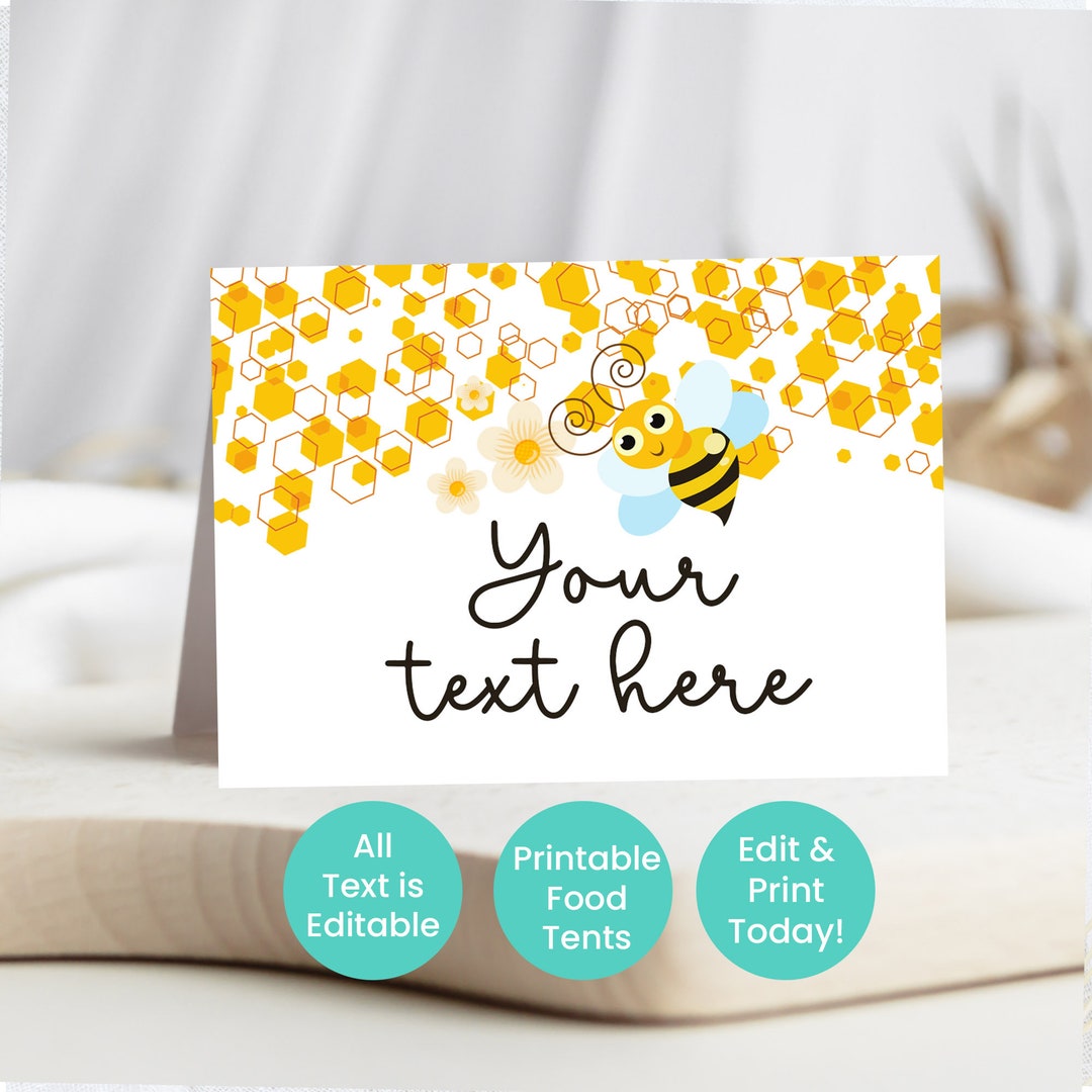 Editable Bumble Bee Food Tent Card | Print at Home Place Card Template ...
