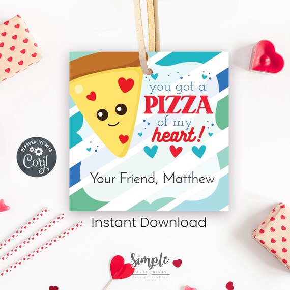 Printable Pizza Valentine's Day Tags, Classroom Exchange Cards for Kids ...