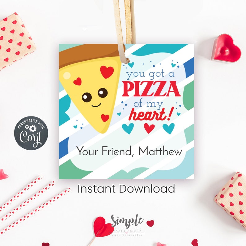 Printable Pizza Valentine's Day Tags Classroom Exchange - Etsy