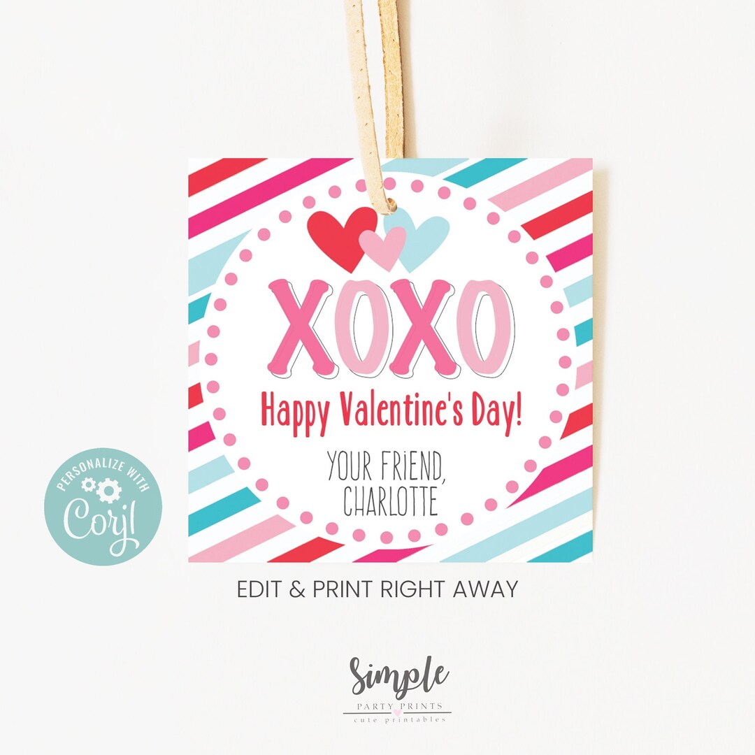 Valentines Day Kids Cards, Valentine's Tag, Valentines Labels, Red Pink ...