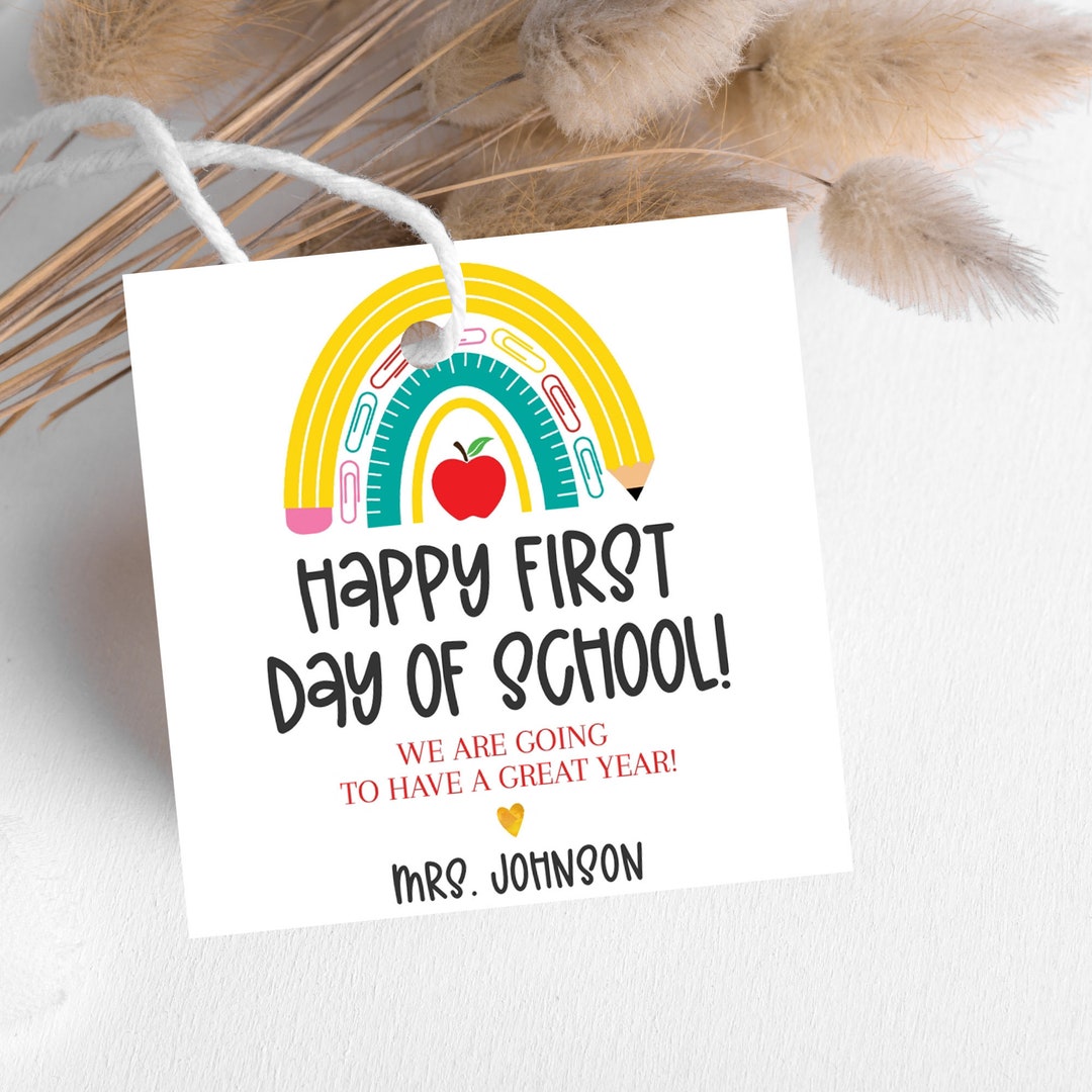 Printable Happy First Day of School Tag, Editable Back to School Label ...