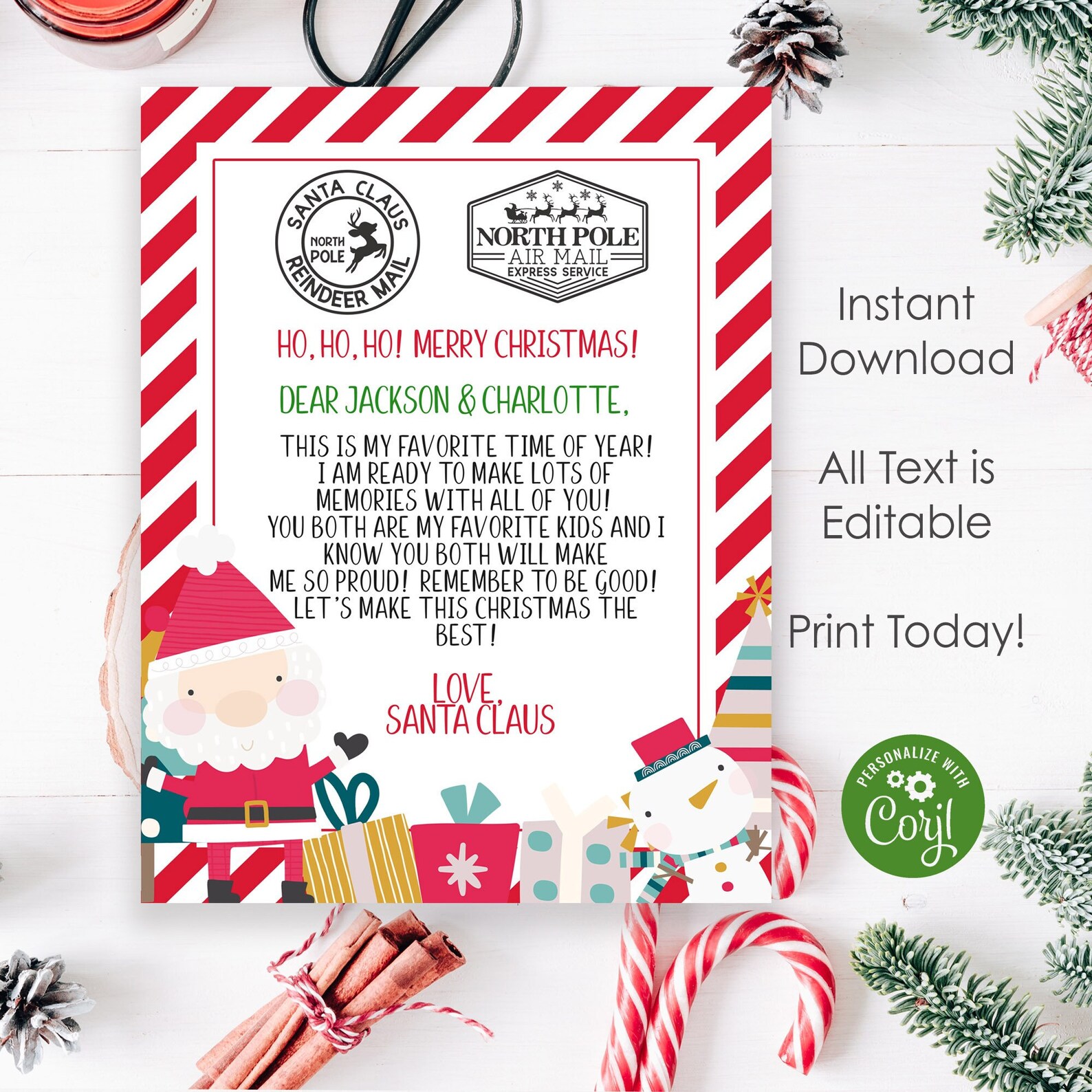 Printable Santa Letter to Children, Editable Letter to Kids for ...