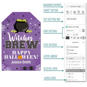Editable Witches Brew Wine Gift Tags, Printable Halloween Tag ...