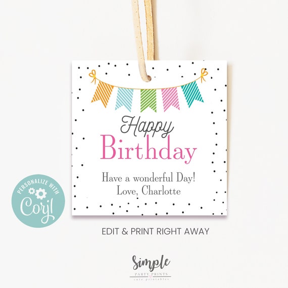 Printable Simple Happy Birthday Tag, Editable Gift Tags For Family ...