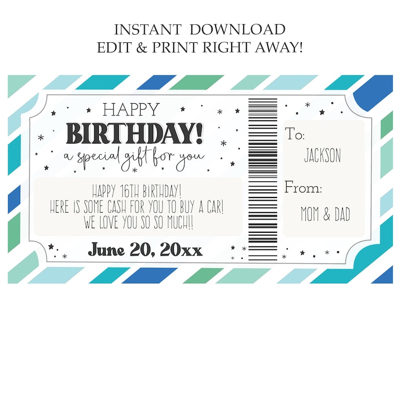 Editable Birthday Gift Voucher Printable Bday Certificate - Etsy