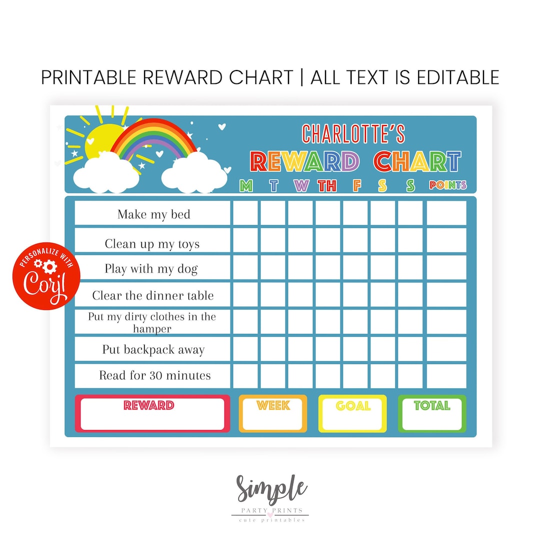Kids Reward Chart - Printable Chore Charts for Children - Editable ...