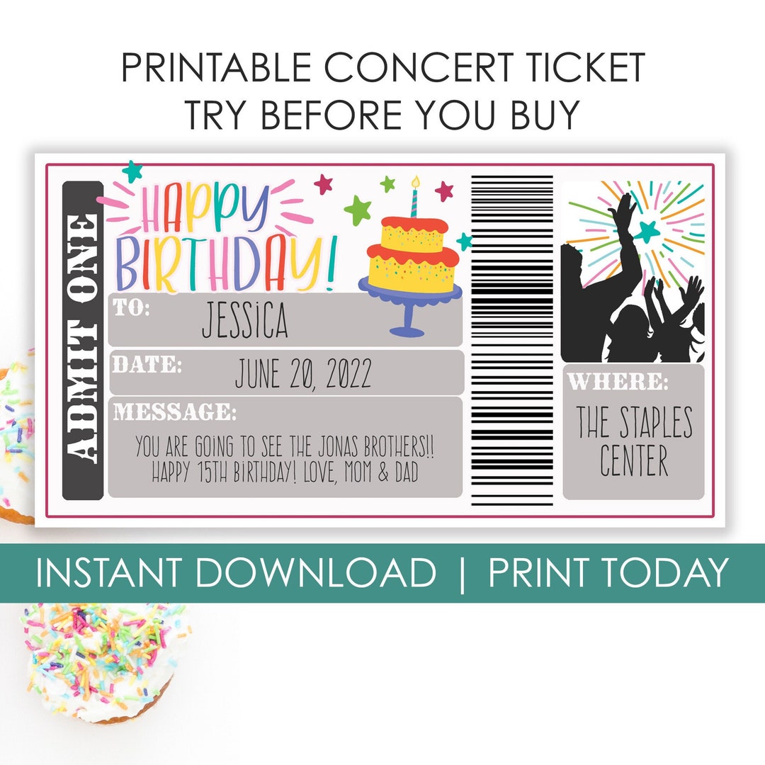 Printable Happy Birthday Concert Ticket Template Show - Etsy