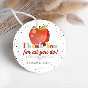 Teacher Appreciation Week Tags, Printable Circle Apple Thank You Favor ...