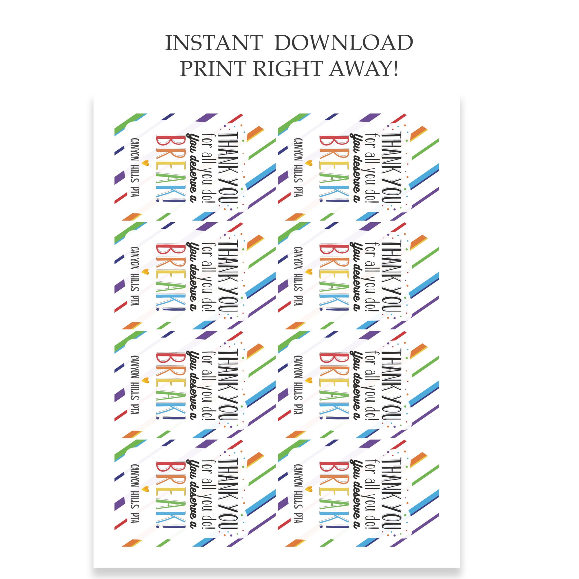 Printable Kit Kat Thank You Tags, Appreciation Tags for Teachers ...