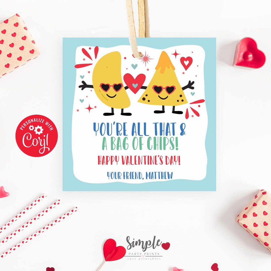 Editable Chip Valentines Day Kids Cards, Printable Valentine's Day Tags ...