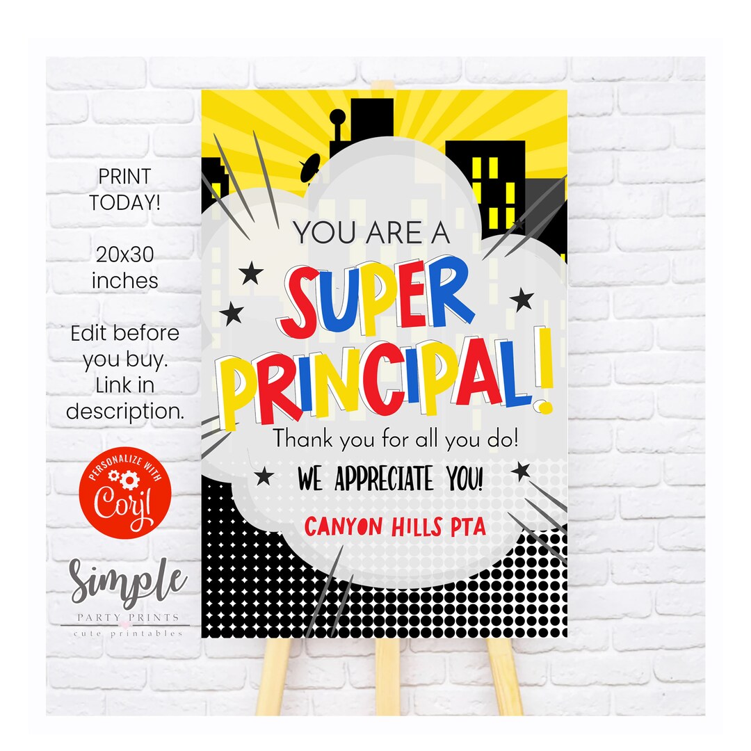 Editable 20x30 Inch Super Principal Poster, Teacher Appreciation Week ...