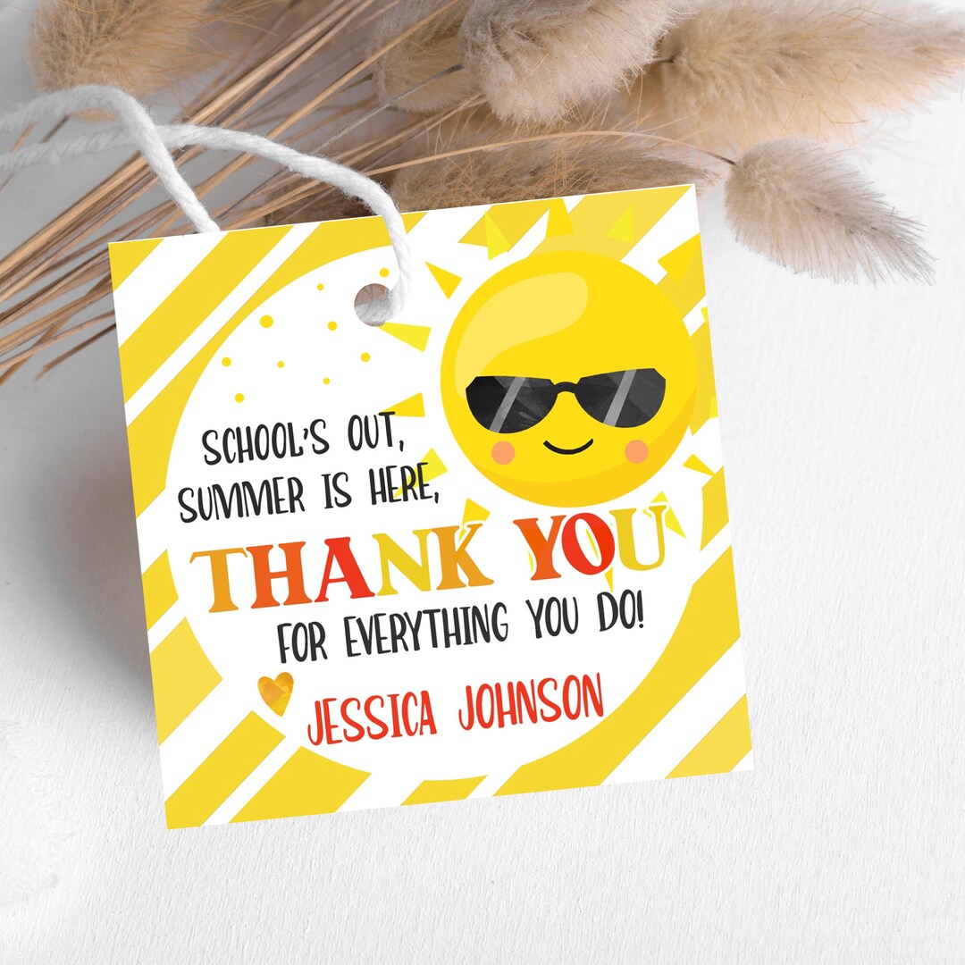 Printable Bright Summer Thank You Gift Tag | End of the School Year ...