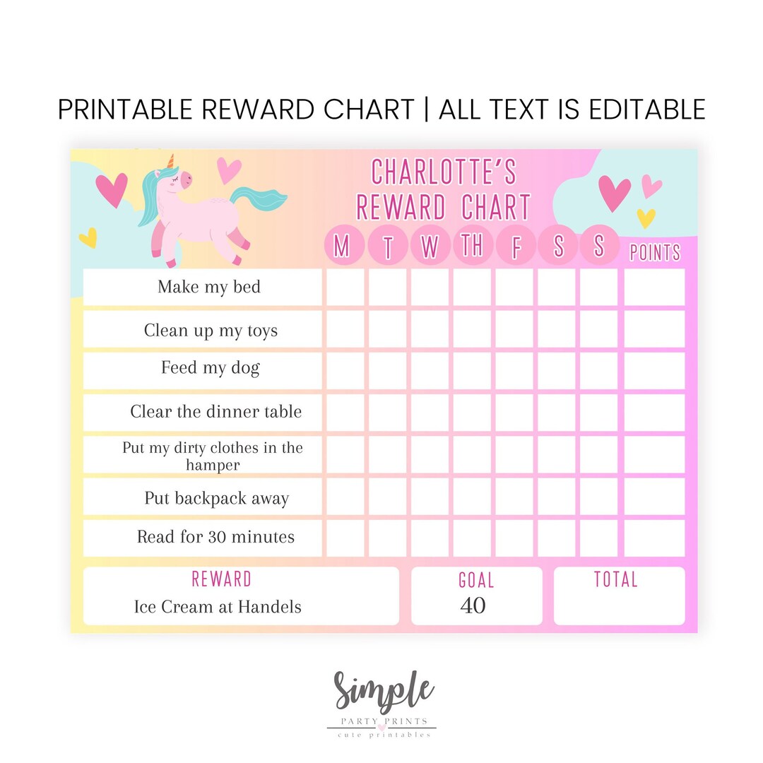 Kids Reward Chart Printable Chore Charts for Children Editable Reward ...