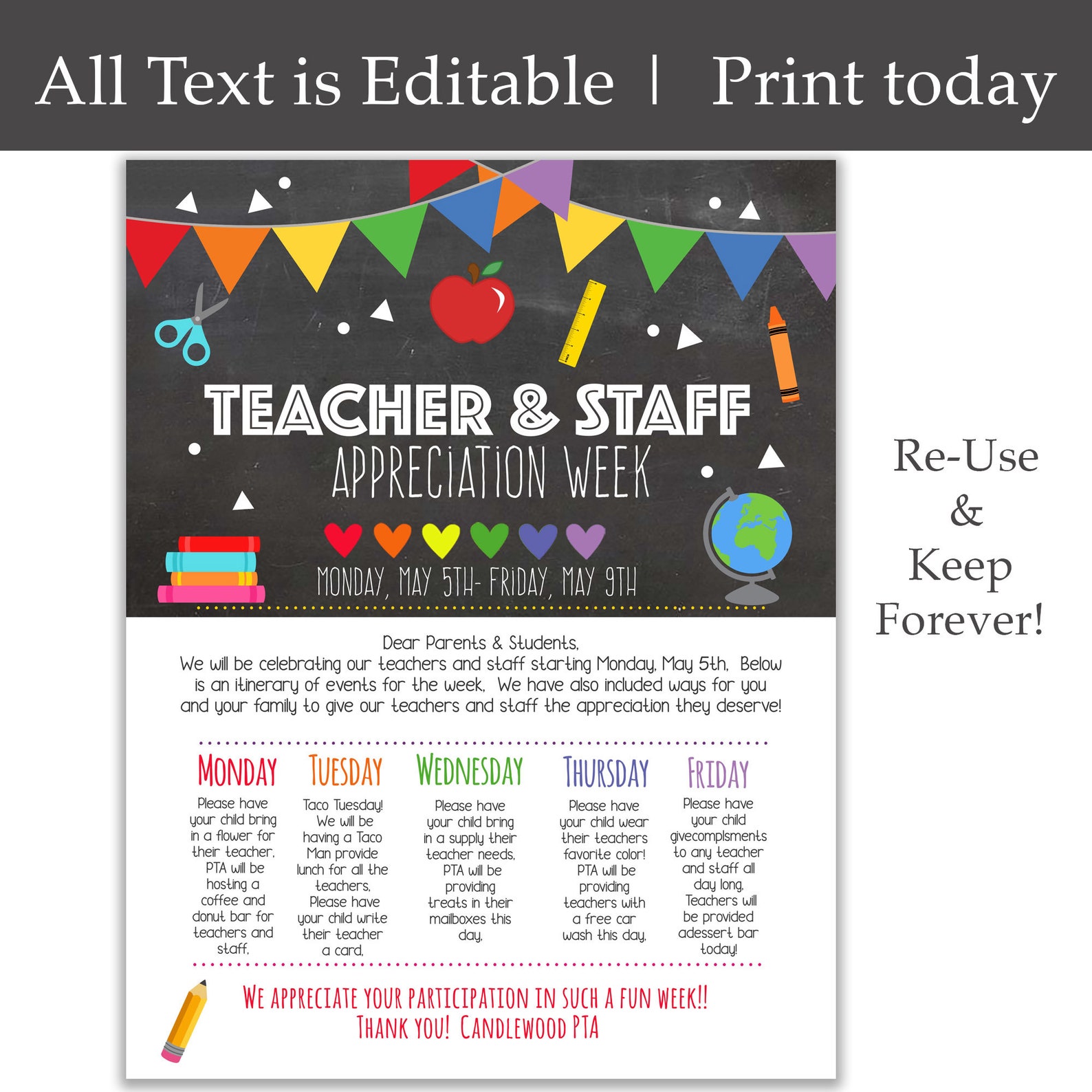 Printable Teacher Appreciation Flyer TAW Newsletter Printable | Etsy