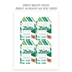 Printable Volunteer Appreciation Tags, Starbucks Tag, Editable Thanks a ...