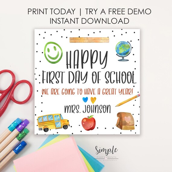 First Day of School Printable Tag, Welcome Back to School Labels, Gifts ...