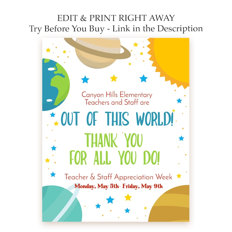 Printable Out of This World Themed 8x10 Sign Teacher - Etsy