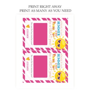 Printable End of the School Year Gift Card Holder, Teacher Appreciation ...