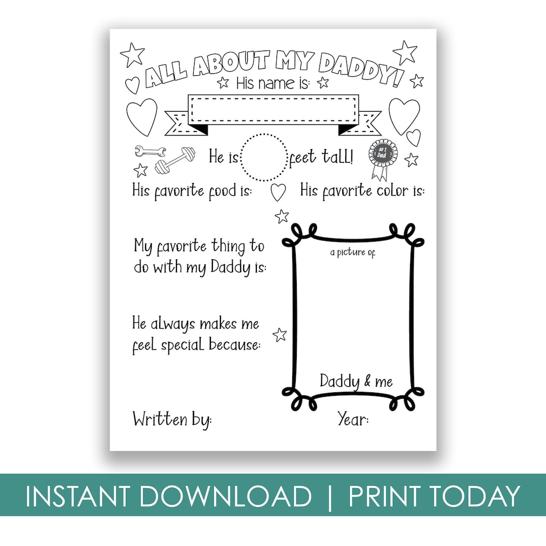 Printable All About My Daddy Coloring Page, Gifts From Kids for Father ...