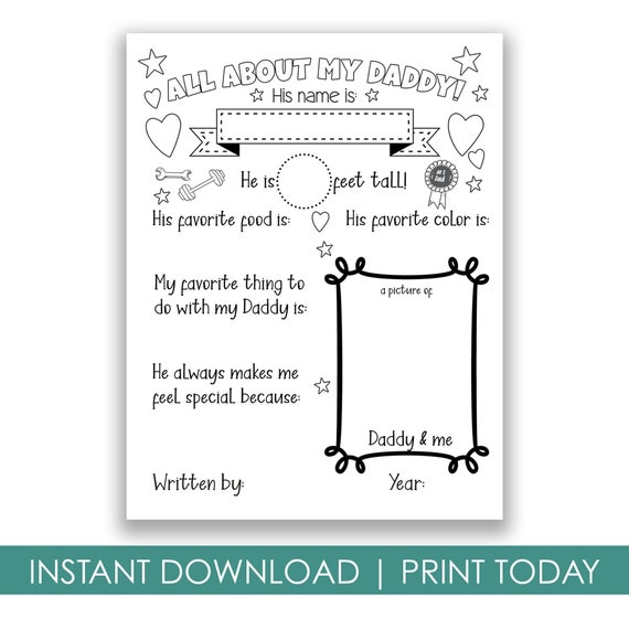 Printable All About My Daddy Coloring Page Gifts From Kids | Etsy