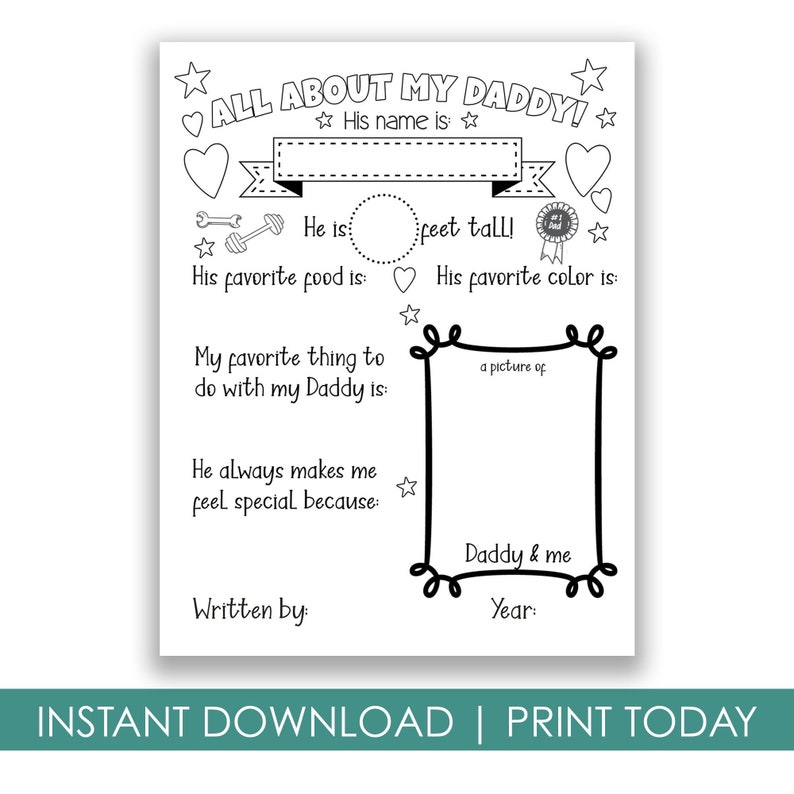Printable All About My Daddy Coloring Page Gifts From Kids - Etsy