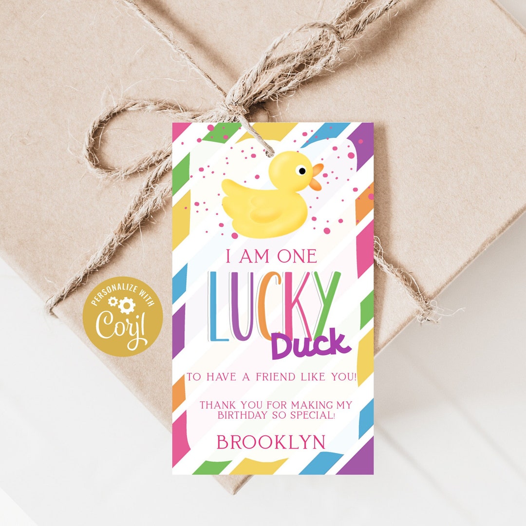 Printable Colorful Lucky Duck Favor Tags for Kids, Editable Cards With ...