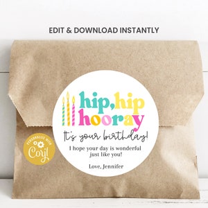 Happy Birthday Sticker Tags | Printable Circle Hip Hip Hooray It's Your ...