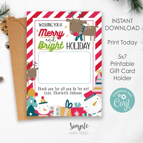 Christmas Printable Gift Card Holder | Instant Gift Card Holder ...