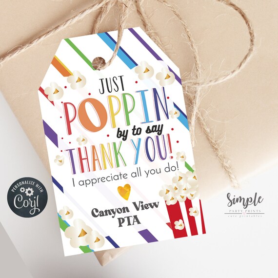 Printable Popcorn Thank You Tag, Appreciation Gift Ideas for Coworkers ...