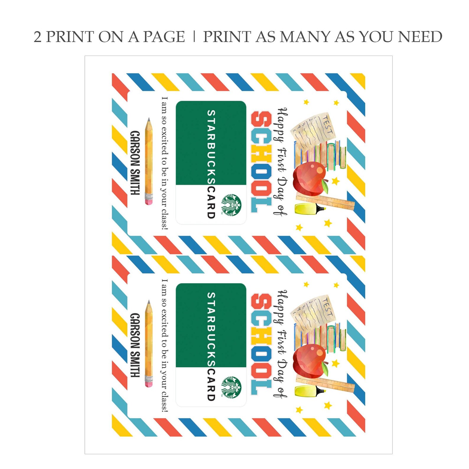 First Day of School Gift Card Holder Editable Happy Teacher - Etsy