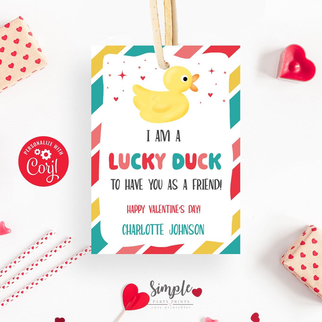 Printable Lucky Duck Valentine's Day Tags, Classroom Exchange Cards for ...