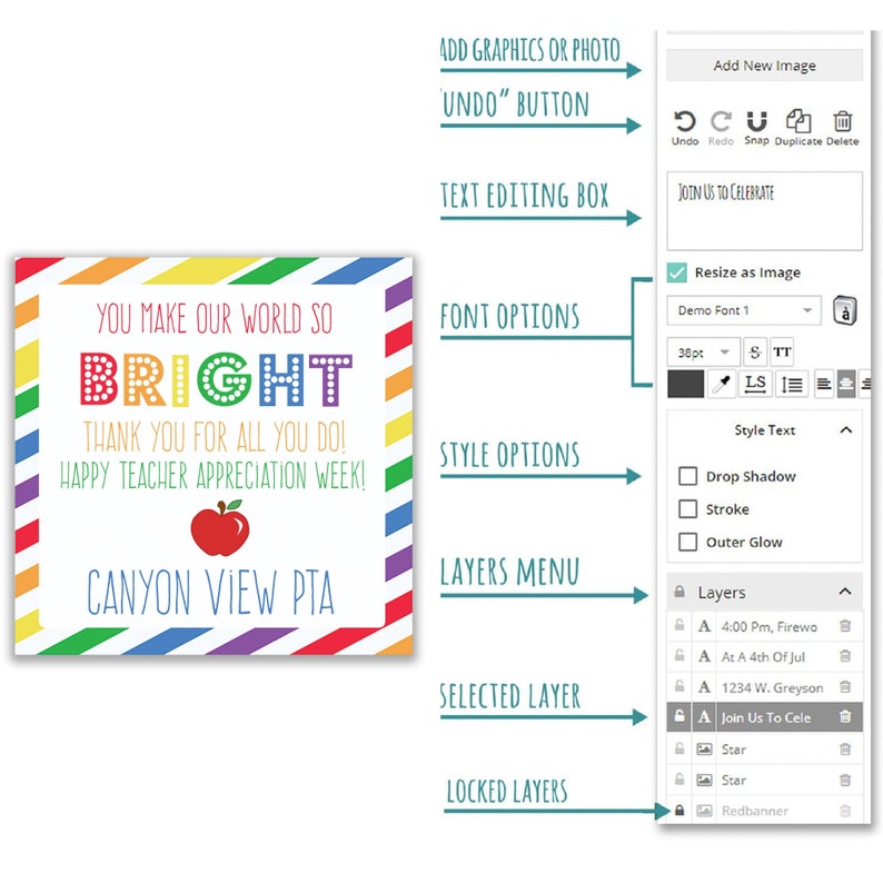 Editable Teacher Appreciation Tags Colorful Themed Tags - Etsy