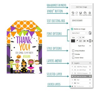 Editable Halloween Birthday Thank You Tag, Printable Halloween Goodie ...