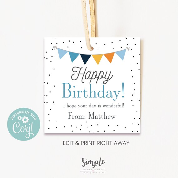 Printable Happy Birthday Tag, Editable Birthday Gift Tags, Instant ...