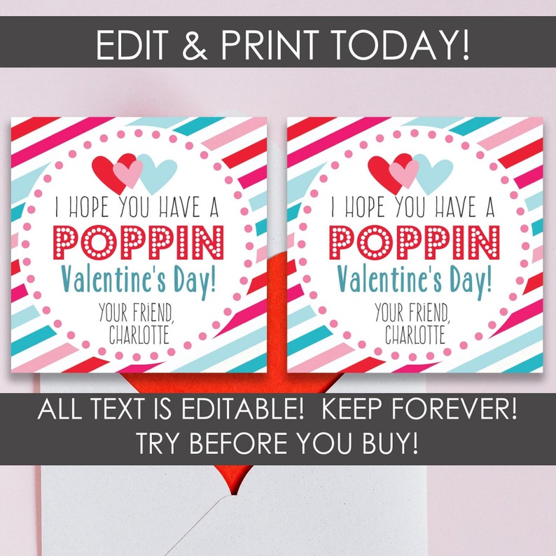 Pop It Valentines Day Kids Cards Valentine's Tag | Etsy