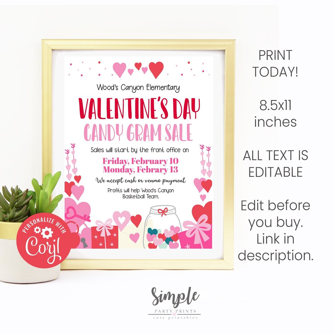 Editable Valentine's Day Candy Gram Flyer, Printable Fundraiser Flyer ...