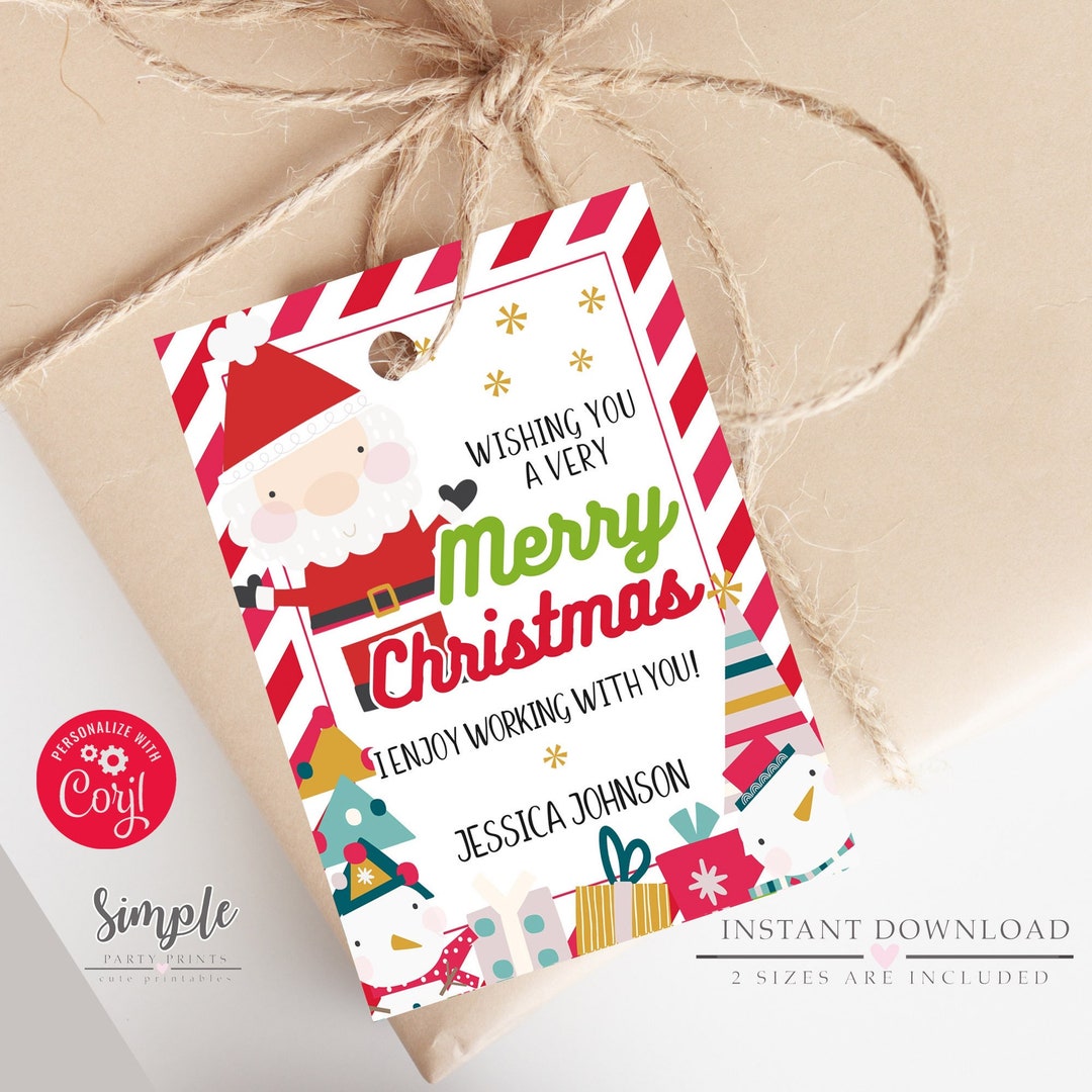 Editable Merry Christmas Tag, Holiday Gift Tags, Santa Claus Label ...