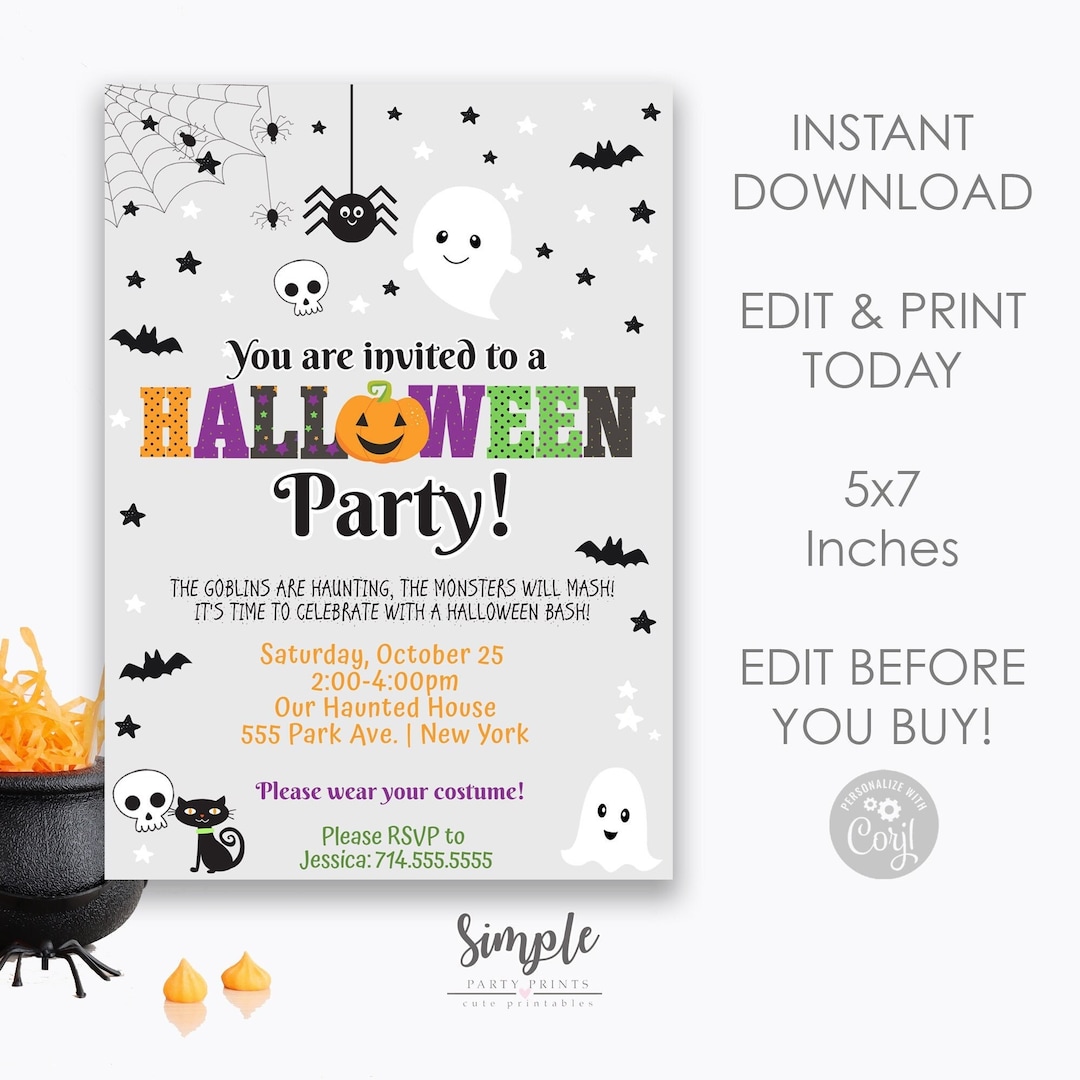 Editable Halloween Party Invitation for Kids, Halloween Monster Bash ...