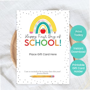 First Day of School Gift Card Holder | Editable Gift Ideas for Teachers ...