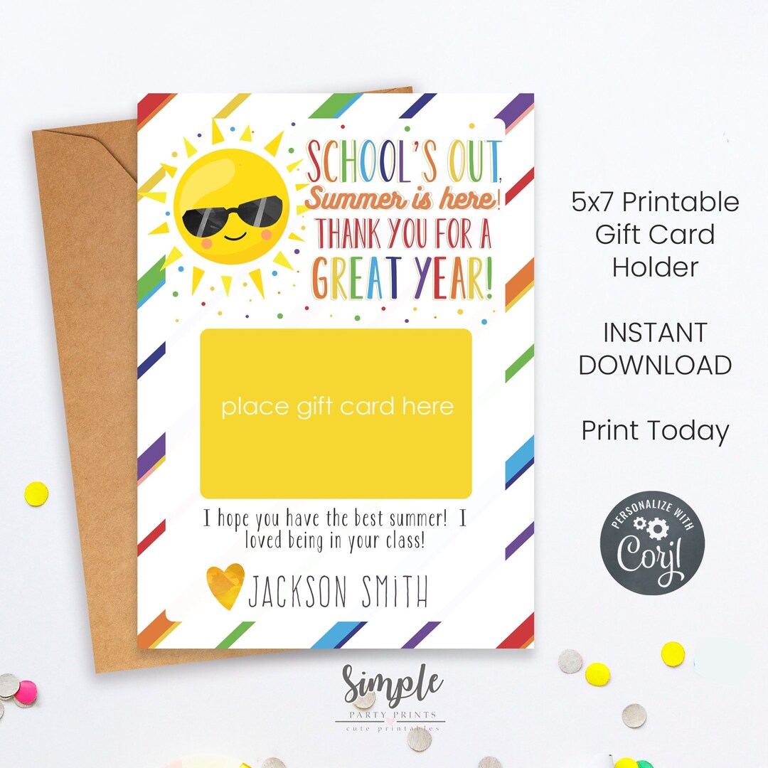 Printable End of the School Year Gift Card Holder Template, Summer is ...
