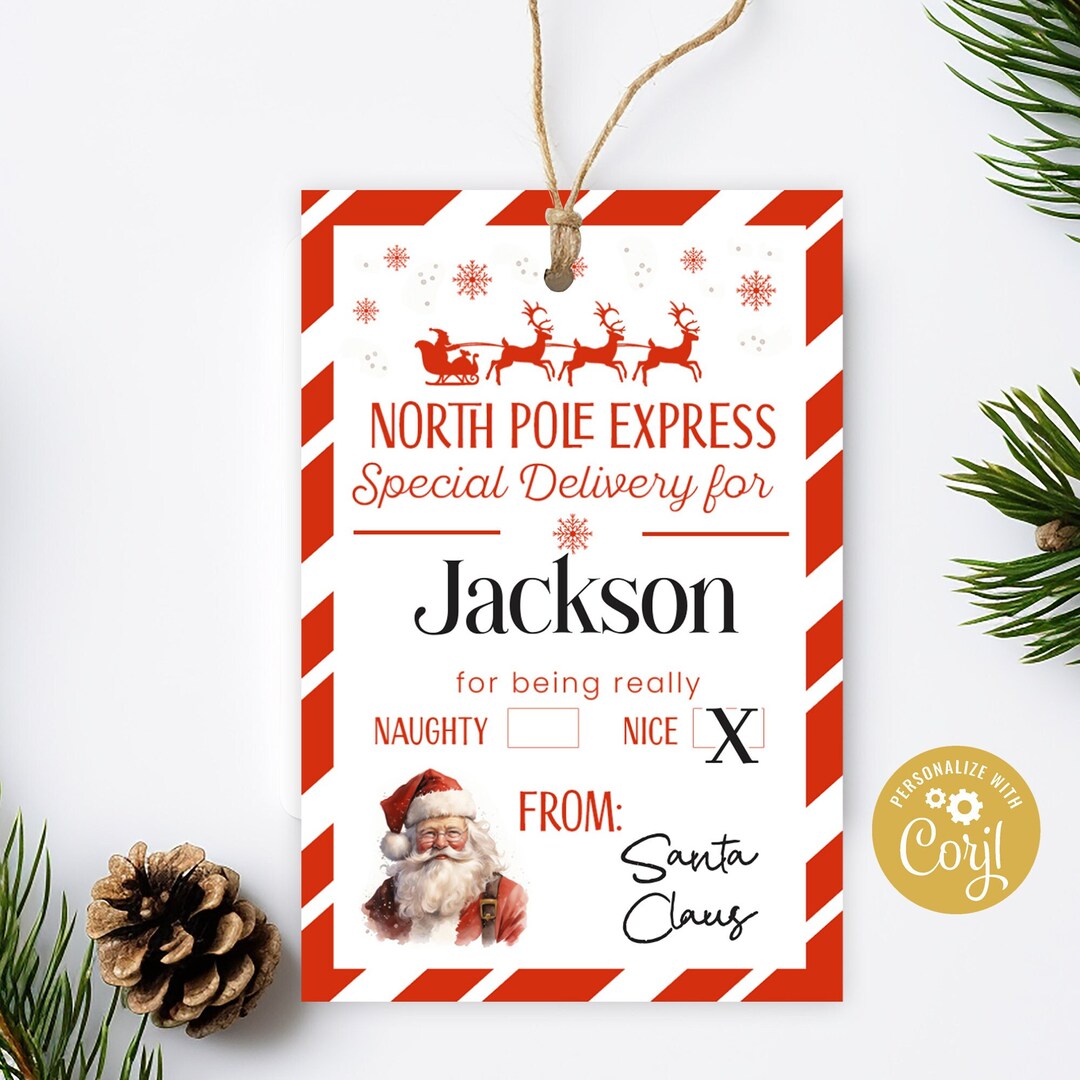 Editable Gift Tags From Santa, Personalized Christmas Labels Template ...