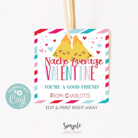Printable Nacho Average Valentine's Day Cards for Kids, Classroom ...